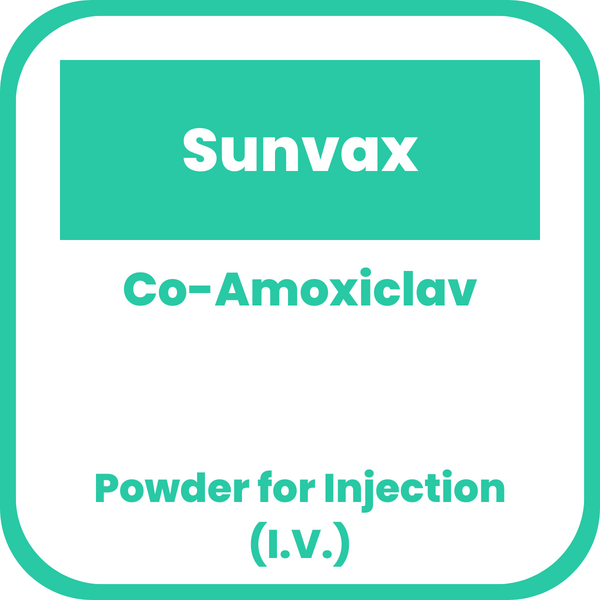 SUNVAX Co-Amoxiclav 1g / 200mg Powder for IV Injection 10's price in ...