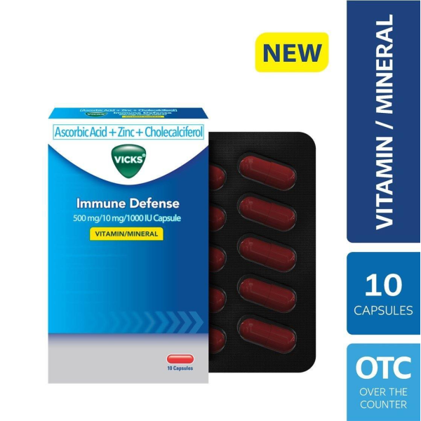 VICKS IMMUNE DEFENSE Ascorbic Acid / Zinc / Vit. D3 500mg / 10mg ...