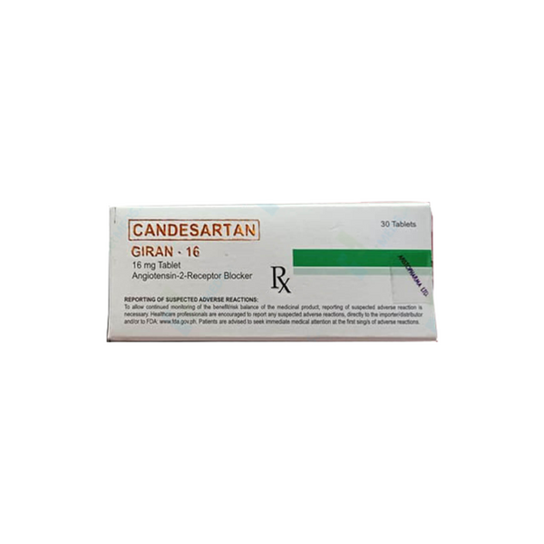 Buy Giran-16 candesartan cilexetil 16mg tablet 30's online with MedsGo. Price - from