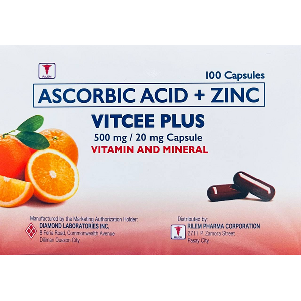 VITCEE PLUS Ascorbic Acid / Zinc 500mg / 20mg Capsule 100's price in ...