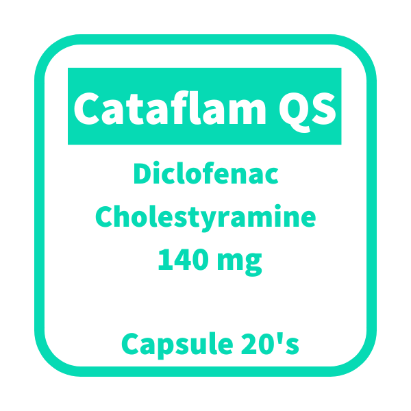 CATAFLAM QS Diclofenac Cholestyramine 140mg Capsule 20's price in the ...