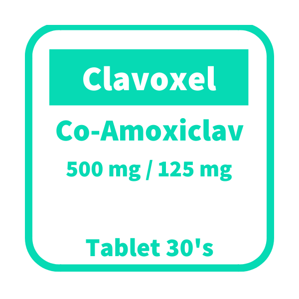 CLAVOXEL Co-Amoxiclav 500mg / 125mg Film-Coated Tablet 30's price in ...