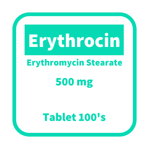 ERYTHROCIN Erythromycin Stearate 500mg Film-Coated Tablet 100's price ...
