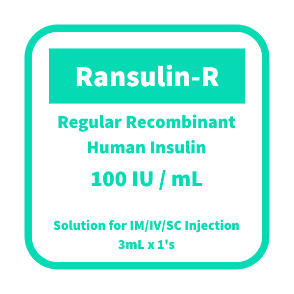 RANSULIN-R Regular Recombinant Human Insulin 100IU / mL Solution for IM ...