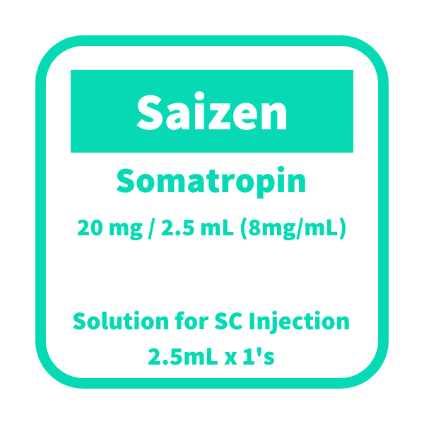 SAIZEN Somatropin 20mg / 2.5mL (8mg / mL) Solution for SC Injection 2 ...
