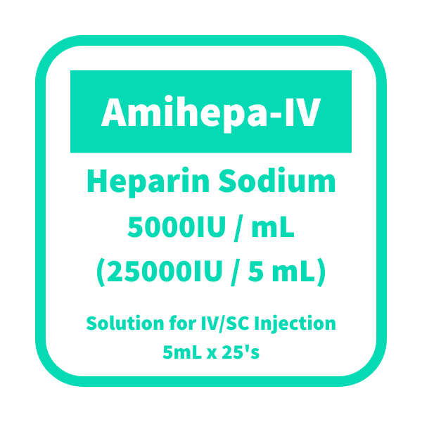 AMIHEPA-IV Heparin Sodium eu5000IU / mL (25000IU / 5 mL) Solution for ...