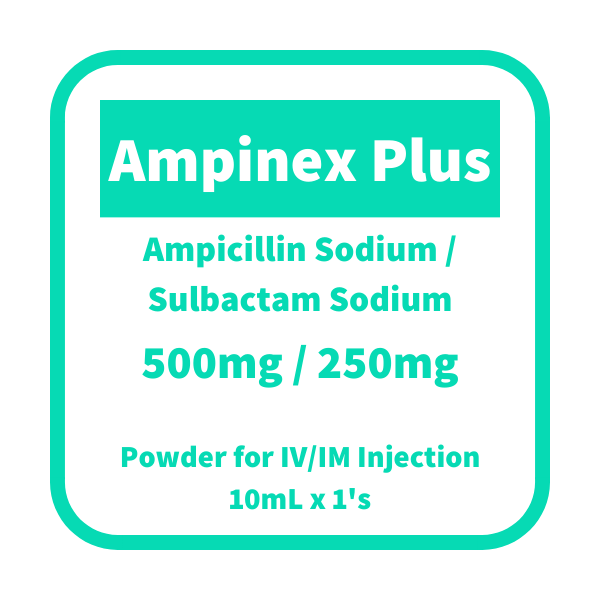 AMPINEX PLUS Ampicillin Sodium / Sulbactam Sodium 500mg / 250mg Powder ...