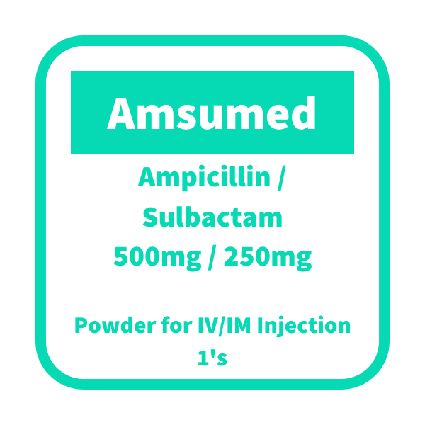 AMSUMED Ampicillin / Sulbactam 500mg / 250mg Powder for IV/IM Injection ...