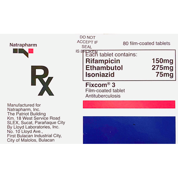 FIXCOM 3 Rifampicin / Ethambutol / Isoniazid 150mg / 275mg / 75mg Film ...