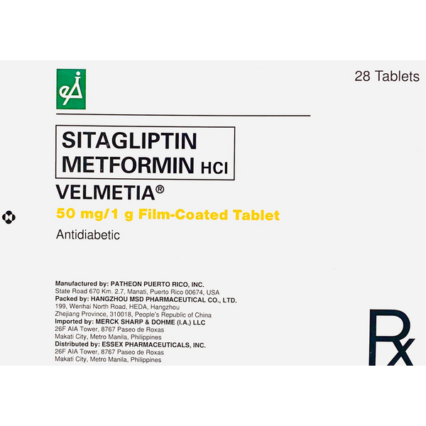 VELMETIA Sitagliptin Phosphate / Metformin Hydrochloride 50mg / 1g Film ...