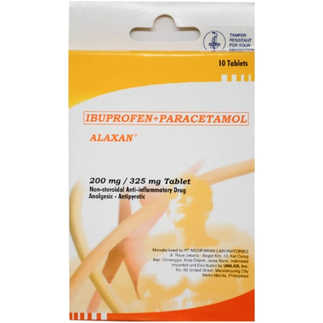 ALAXAN Ibuprofen / Paracetamol 200mg / 325mg Tablet 10's price in the ...