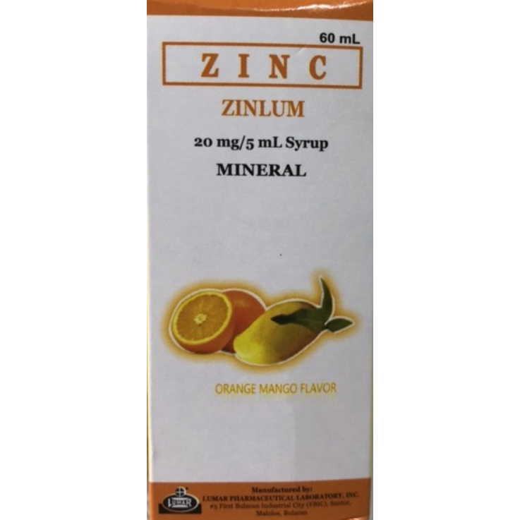 ZINLUM Zinc Sulfate Monohydrate 20mg / 5mL Syrup 60mL Orange-Mango price in the Philippines ...