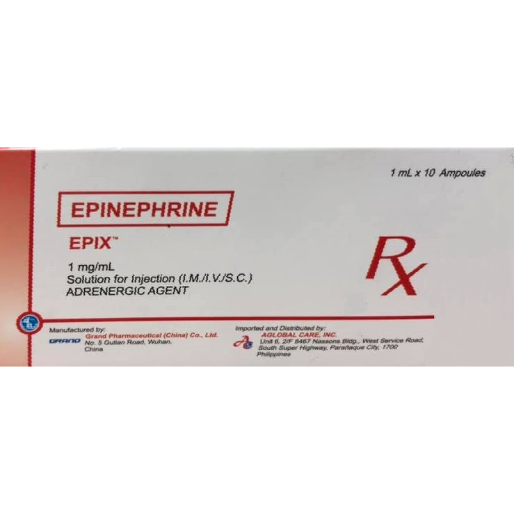 EPIX Epinephrine Hydrochloride 1mg / mL Solution forIM/IV/SC Injection ...