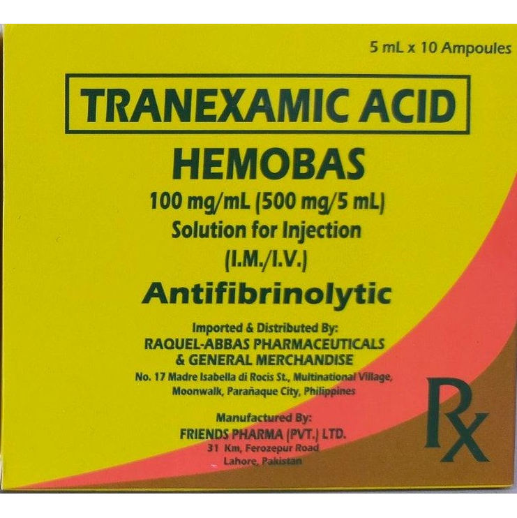 HEMOBAS Tranexamic Acid 100mg / mL Solution for IM/IV Injection 10's ...