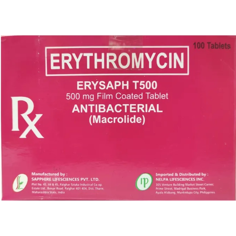 ERYSAPH T500 Erythromycin Stearate 500mg Film-Coated Tablet 100's price ...
