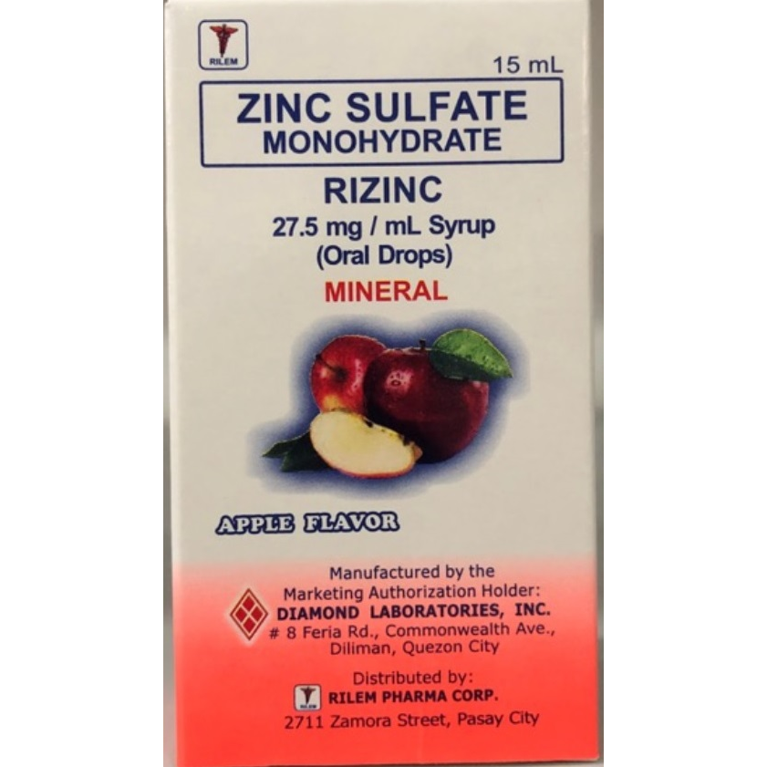RIZINC Zinc Sulfate Monohydrate 27.5mg / mL Syrup (Oral Drops) 15mL Apple price in the ...