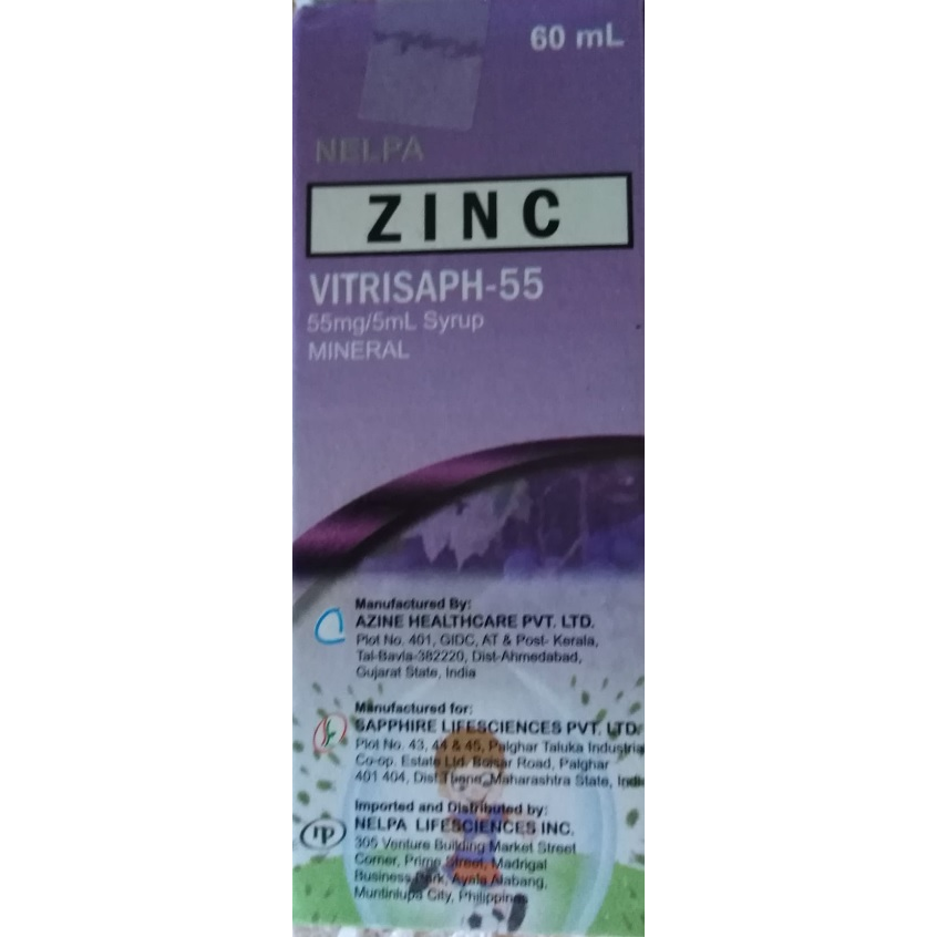 VITRISAPH-55 Zinc 20mg / 5mL Syrup 60mL price in the Philippines | MedsGo Pharmacy