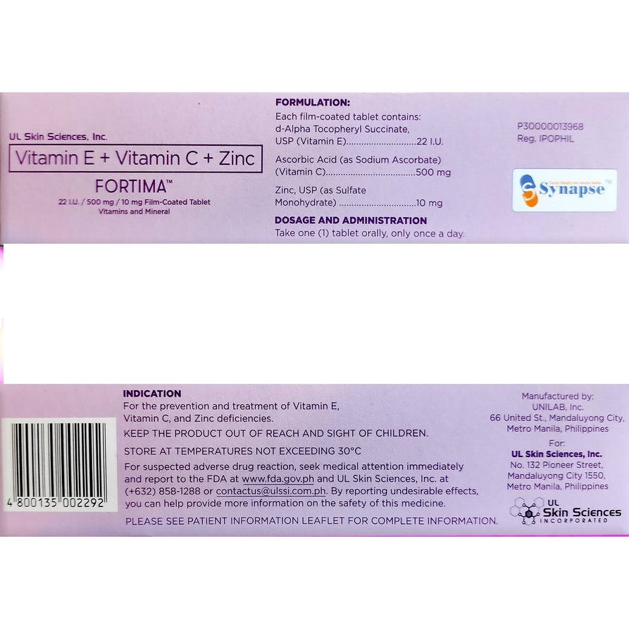Buy Fortima d-alpha tocopheryl succinate / ascorbic acid / zinc film ...