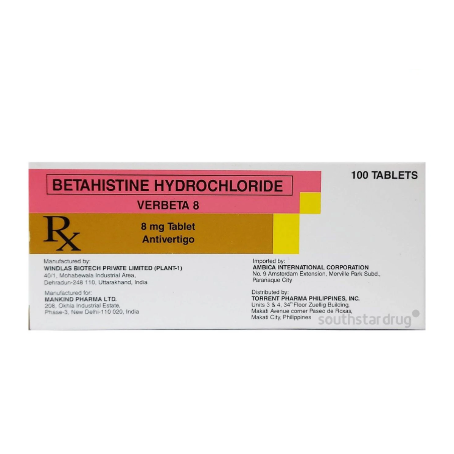 VERBETA 8 Betahistine Hydrochloride 8mg Tablet 100's price in the ...