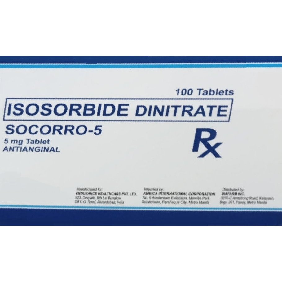 SOCORRO-5 Isosorbide Dinitrate 5mg Tablet 100's price in the ...