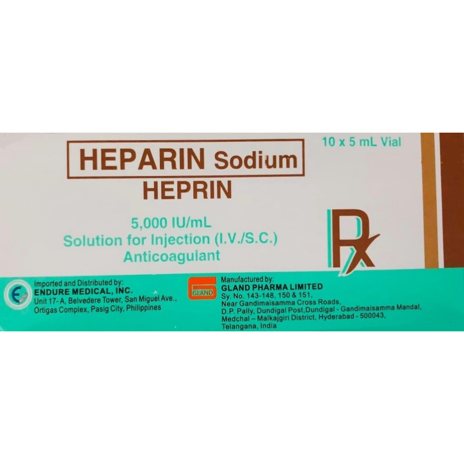 HEPRIN Heparin Sodium 5000IU / mL Solution for IV/SC Injection 5mL 10's price in the Philippines ...